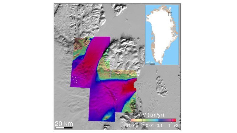 Strömungsgeschwindigkeit der Gletscher Zachariæ Isstrøm und ...