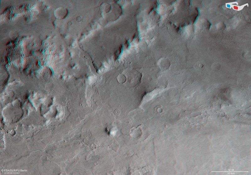 DLR – Anaglyphenbild des Kraterrands von Hellas Planitia