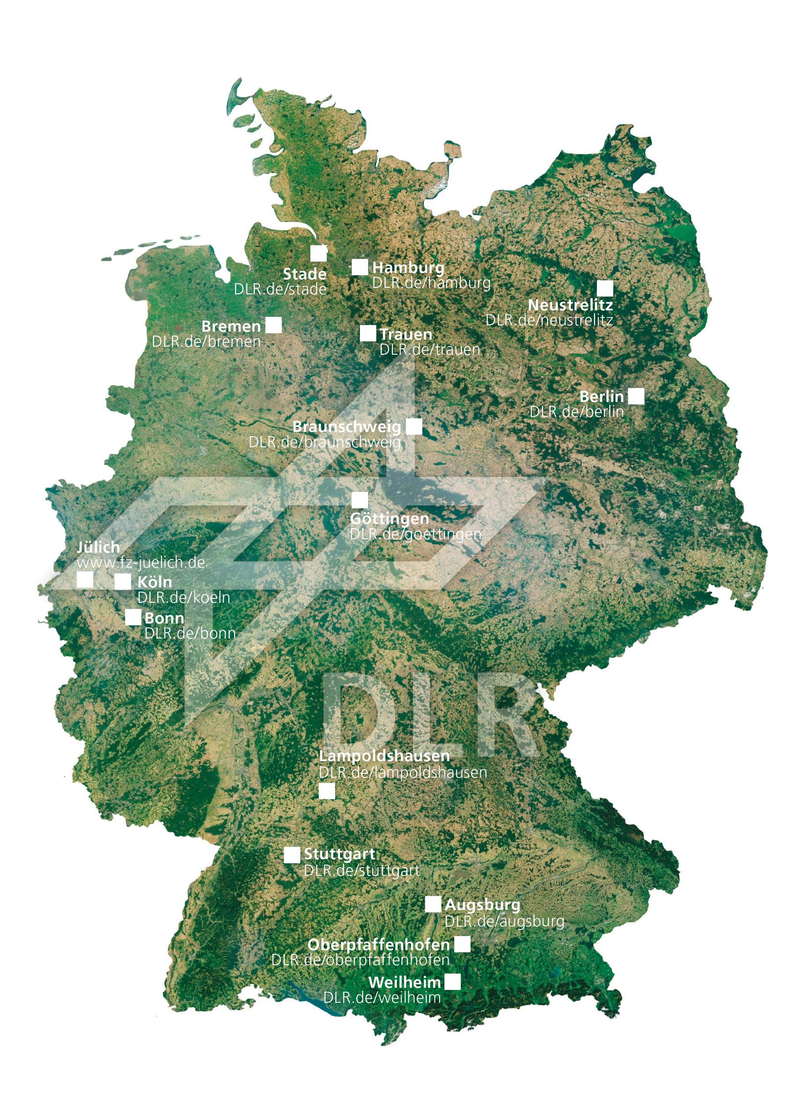 Bundesweite Standorte des Deutschen Zentrums für Luft- und Raumfahrt