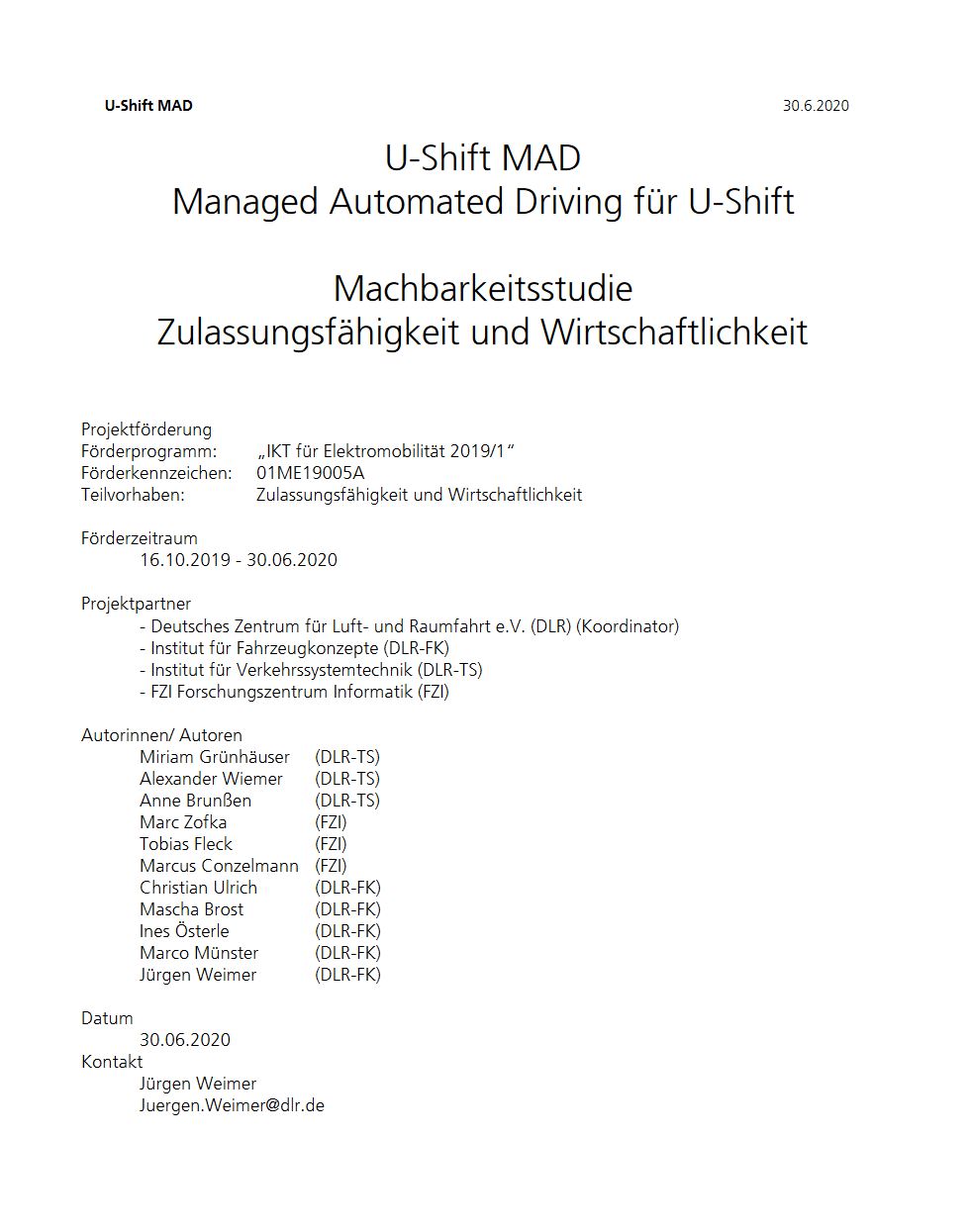 U-Shift MAD Machbarkeitsstudie