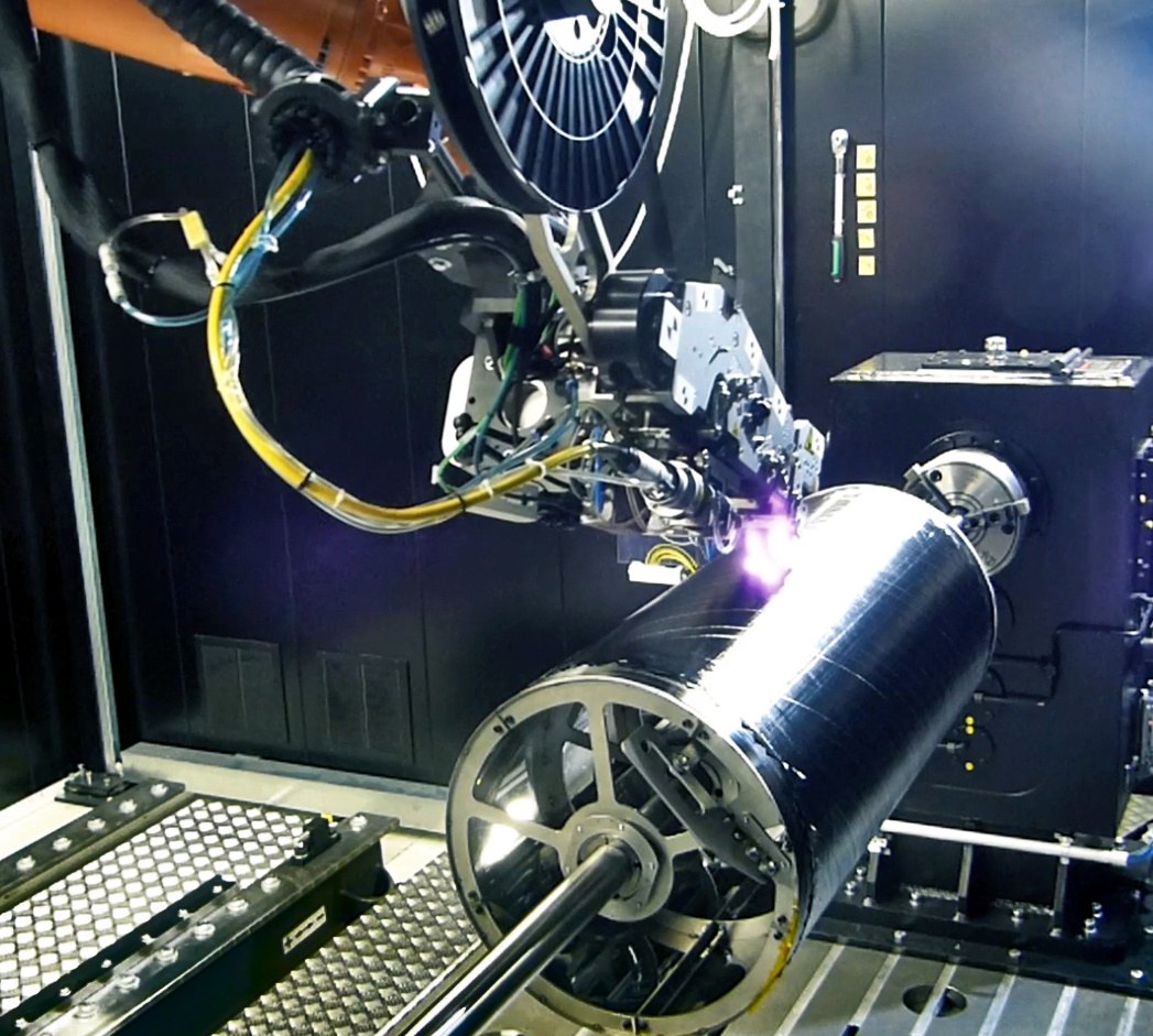 Fibre-reinforced structure being manufactured in the thermoplastic AFP ...