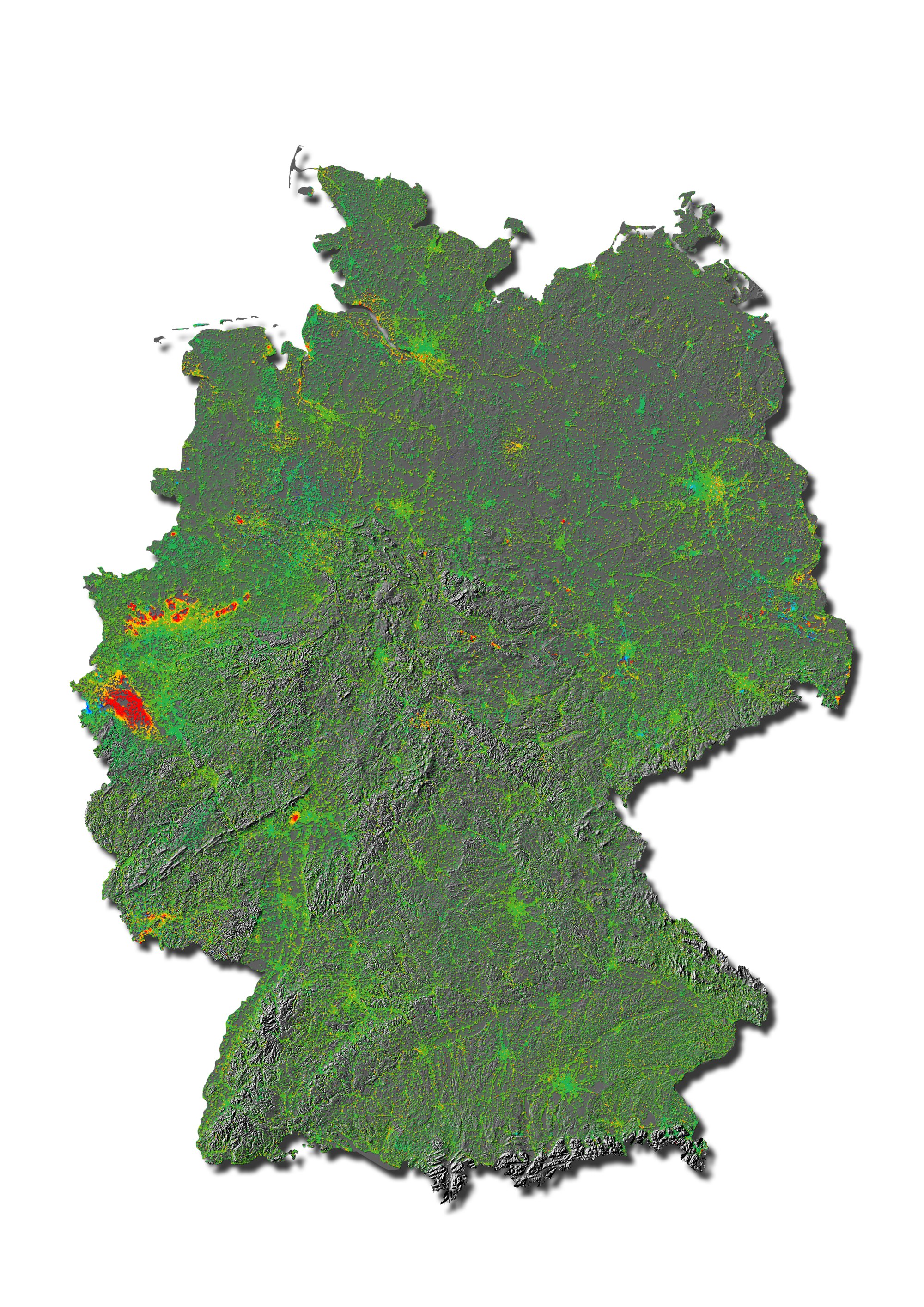Ground motion map of Germany, derived from ERS data.