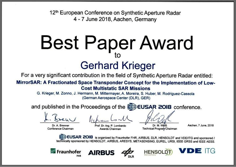 EUSAR 2018 - Best Paper Award - Gerhard Krieger, Mariantonietta Zonno ...