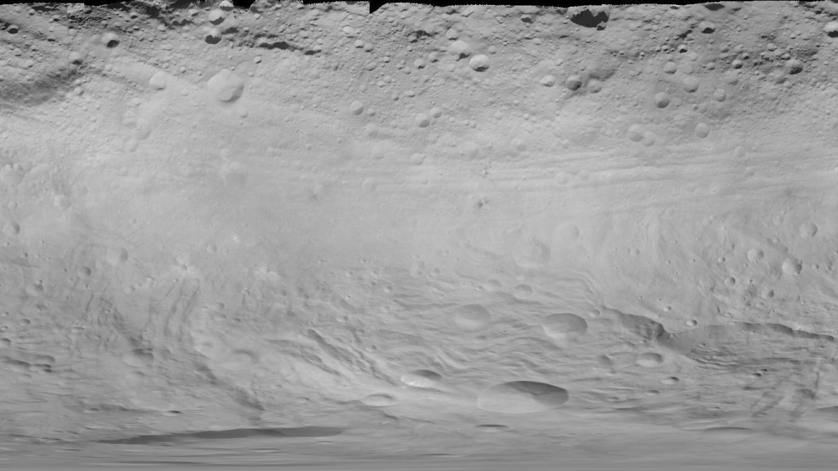 Map of Vesta’s equatorial latitudes and southern hemisphere