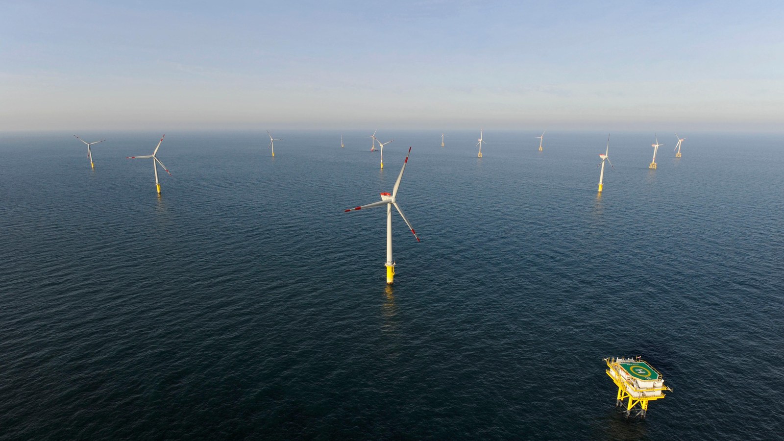 The ‘alpha ventus’ offshore wind farm, off the North Sea coast of Lower ...