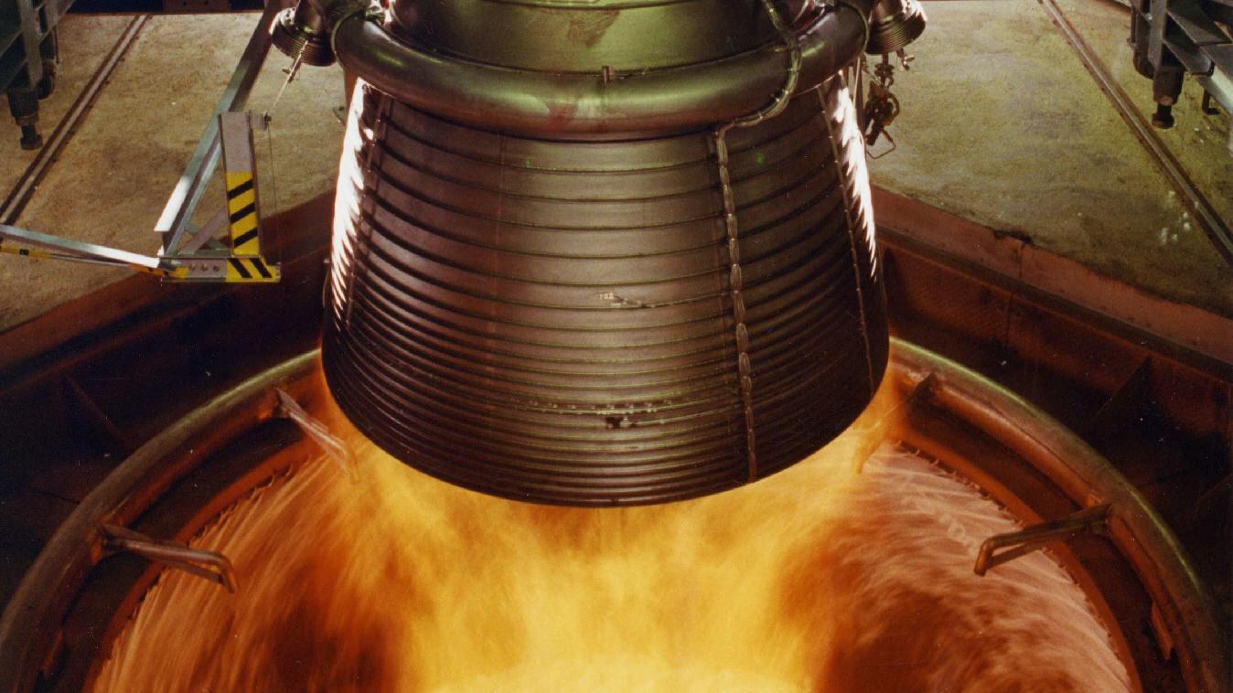 Vulcain 2 engine on test facility P5 at DLR Lampoldshausen