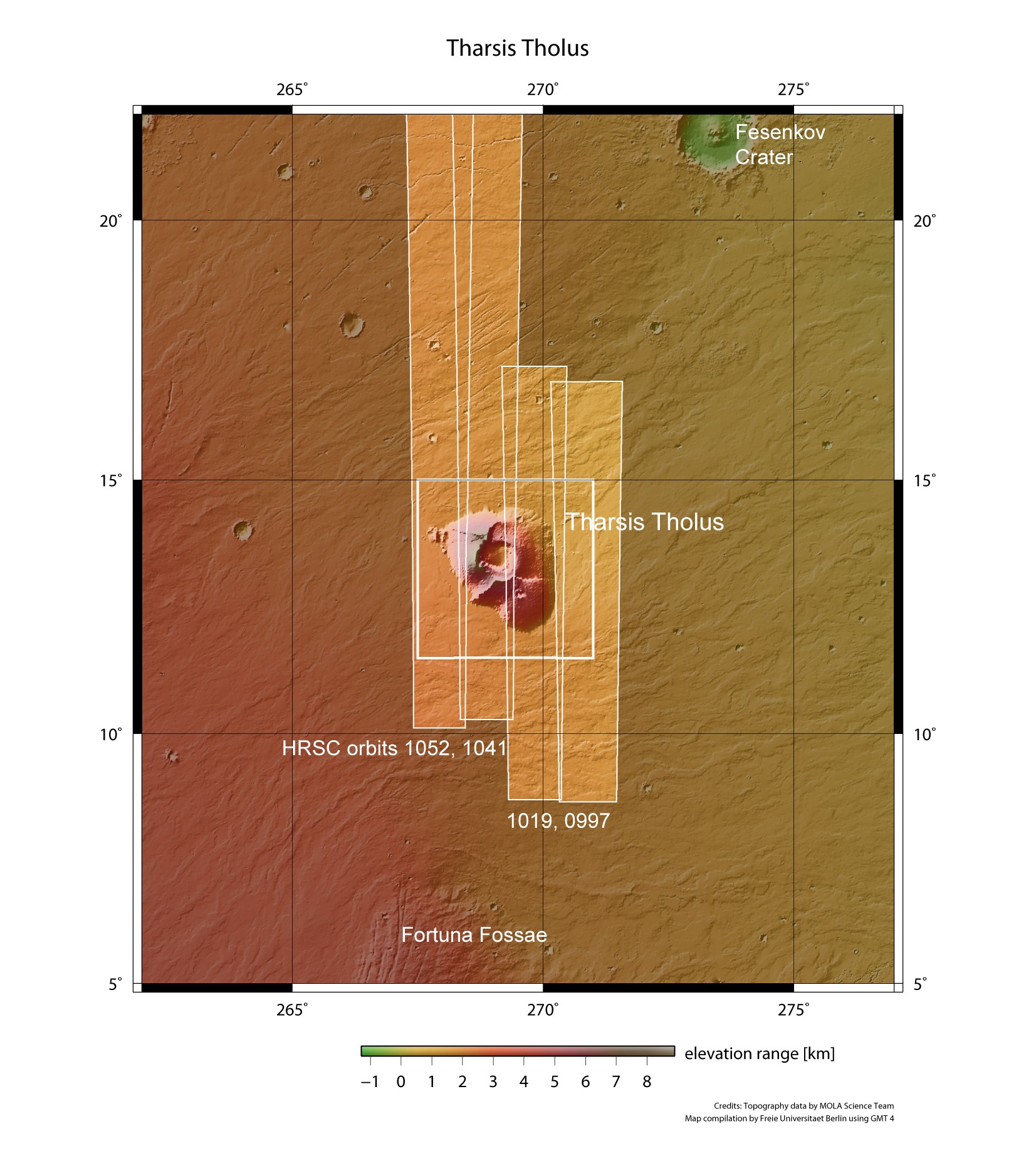 Topographical map of the Tharsis Tholus volcano complex