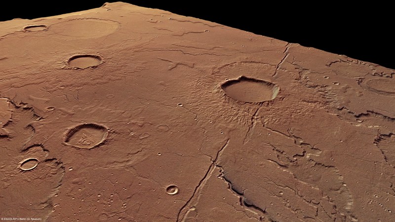 Oblique perspective view of a tectonic rift in Tempe Terra, looking ...