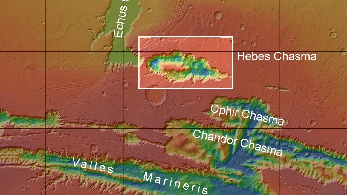 Topographical map of Hebes Chasma
