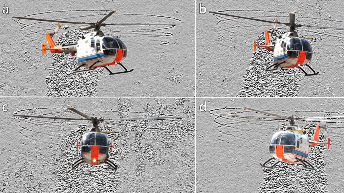 Blade tip vortices produced by the main rotor, photographed ...