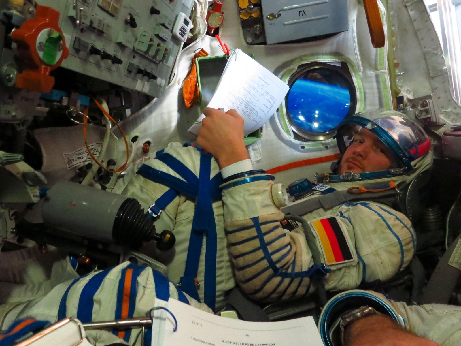 Training in a Soyuz space capsule