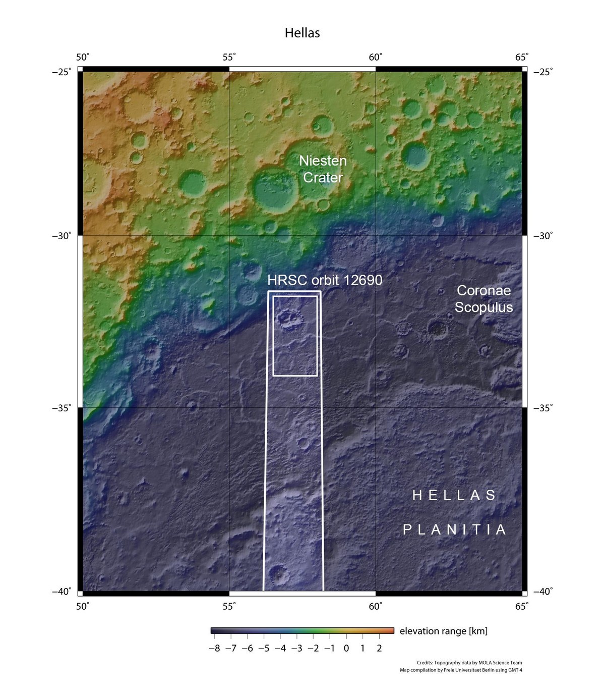 Topographic context map of the northwest of Hellas Planitia