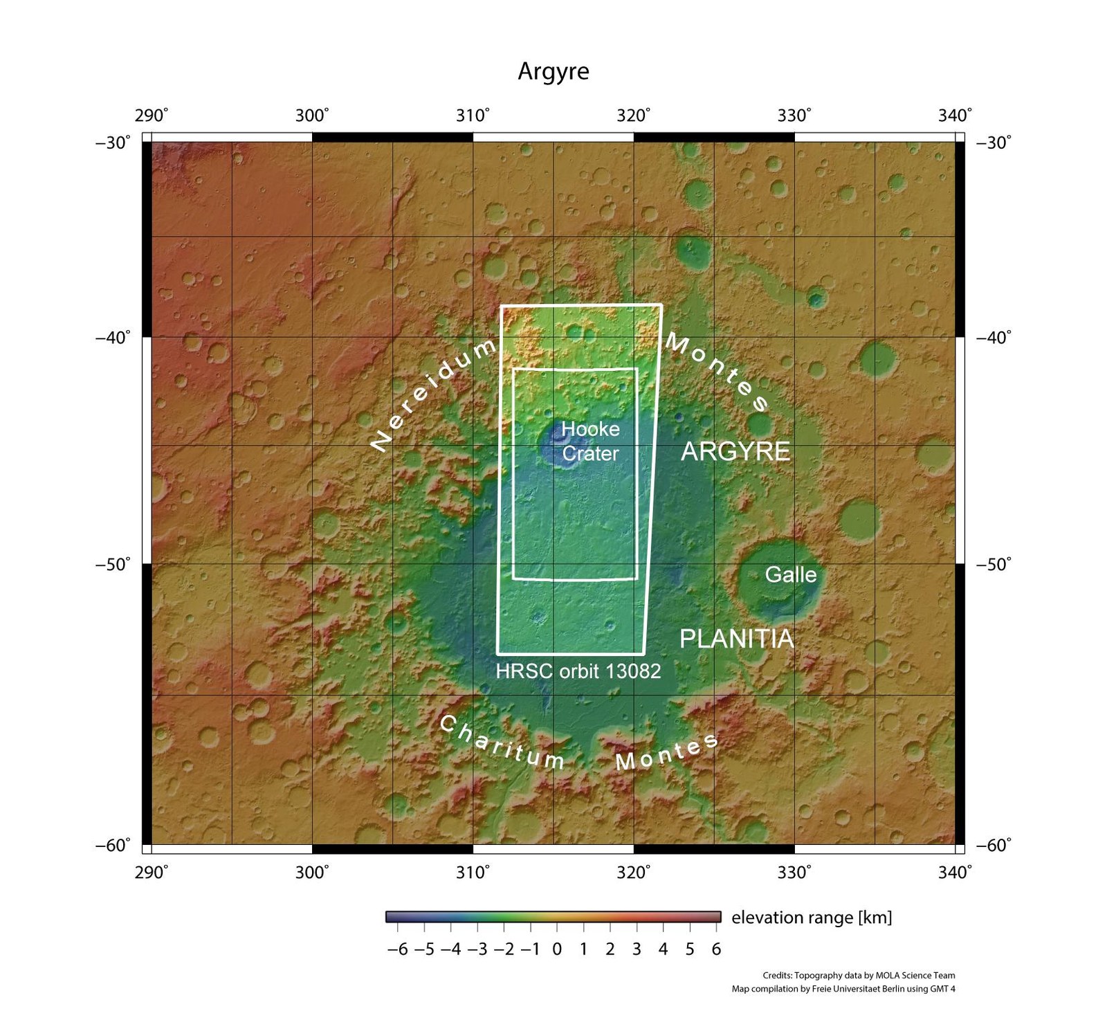 Topographic map of Argyre Planitia