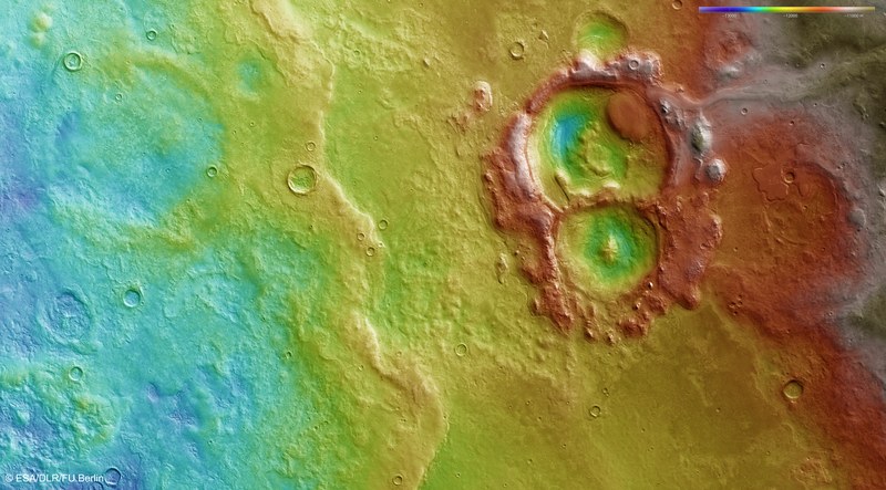 Topographic map of the northwest of Hellas Planitia