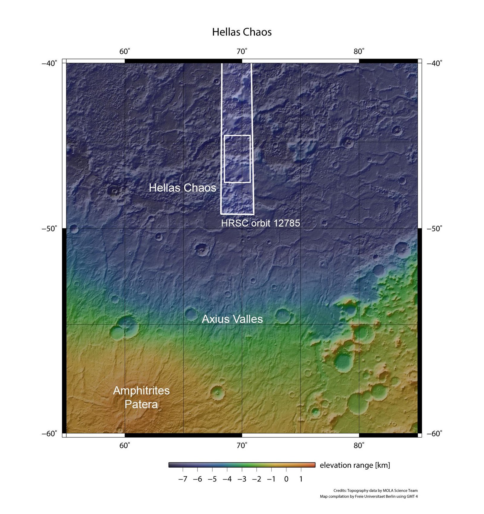 Overview map of the southern section of Hellas Planitia