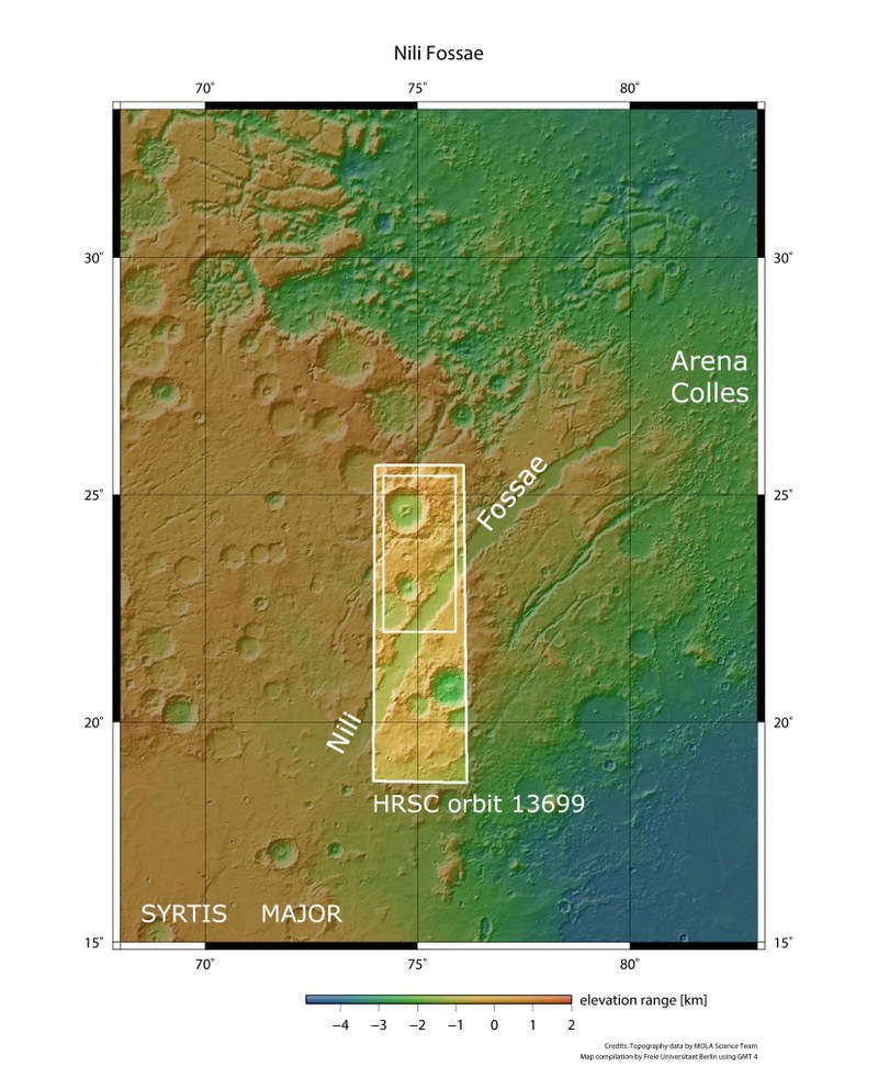 Topographical overview map of Nili Fossae