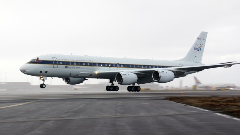 NASA DC-8 landing at the airport in Keflavik, Iceland