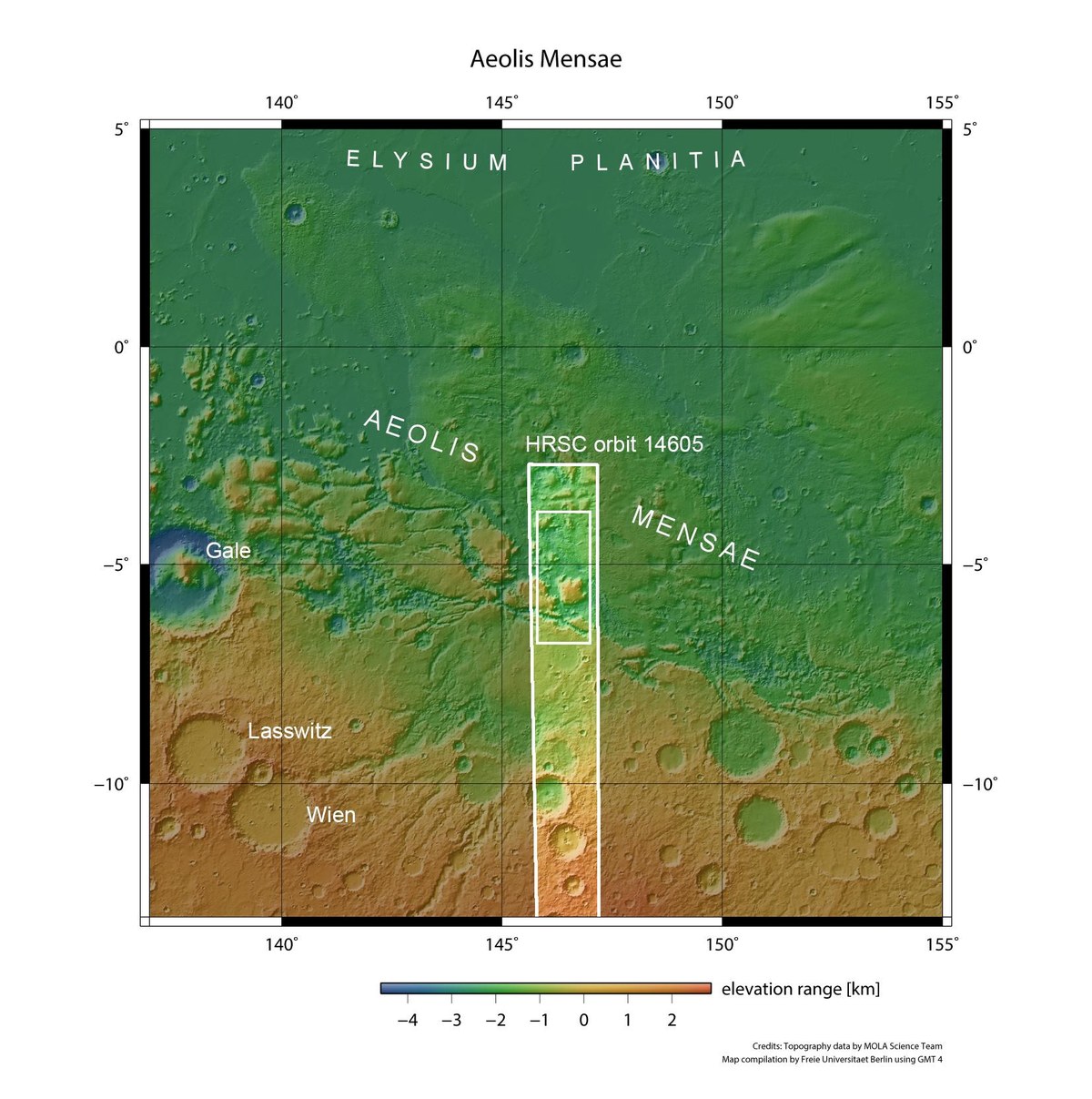 Mesas and wind gullies in Aeolis Mensae on Mars