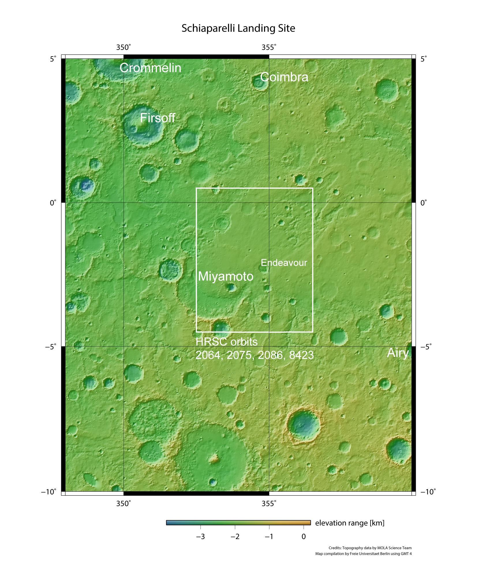 Topographical overview map of Meridiani Planum