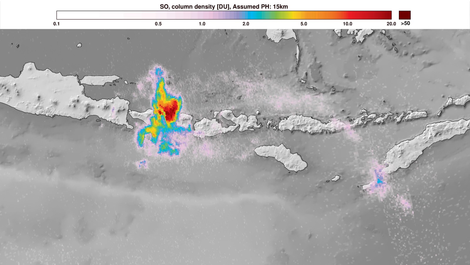Sulphur dioxide map: volcanic eruption on Bali