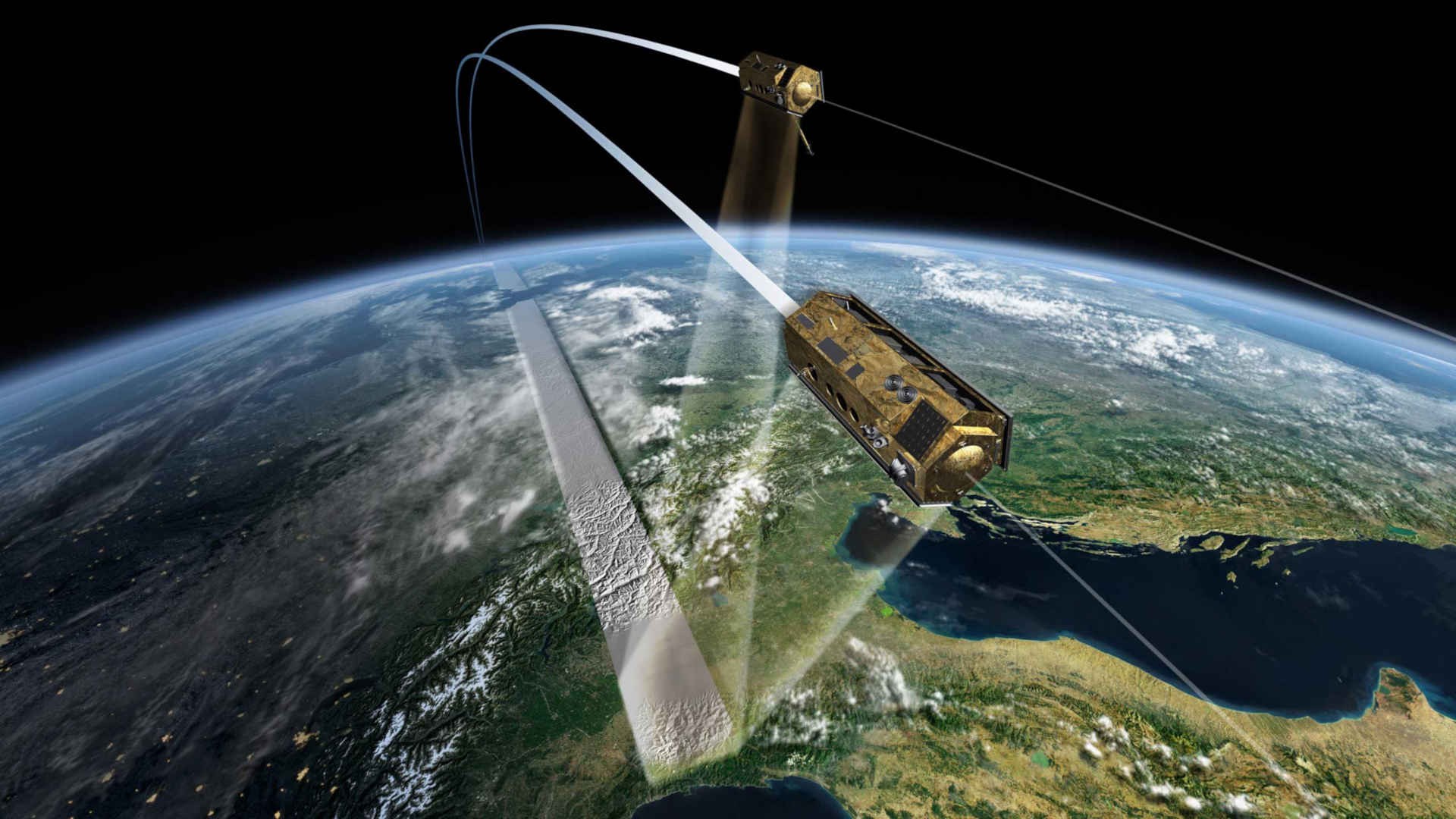 DLR — TerraSAR-X and TanDEM-X satellites formation in flight