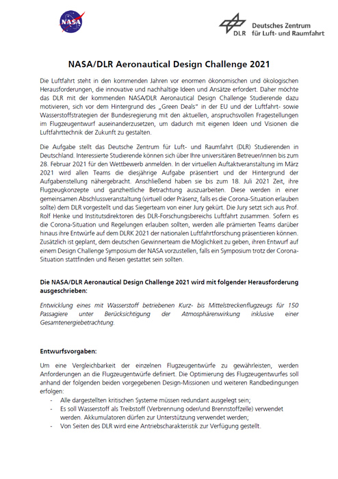 NASA/DLR Aeronautical Design Challenge 2021