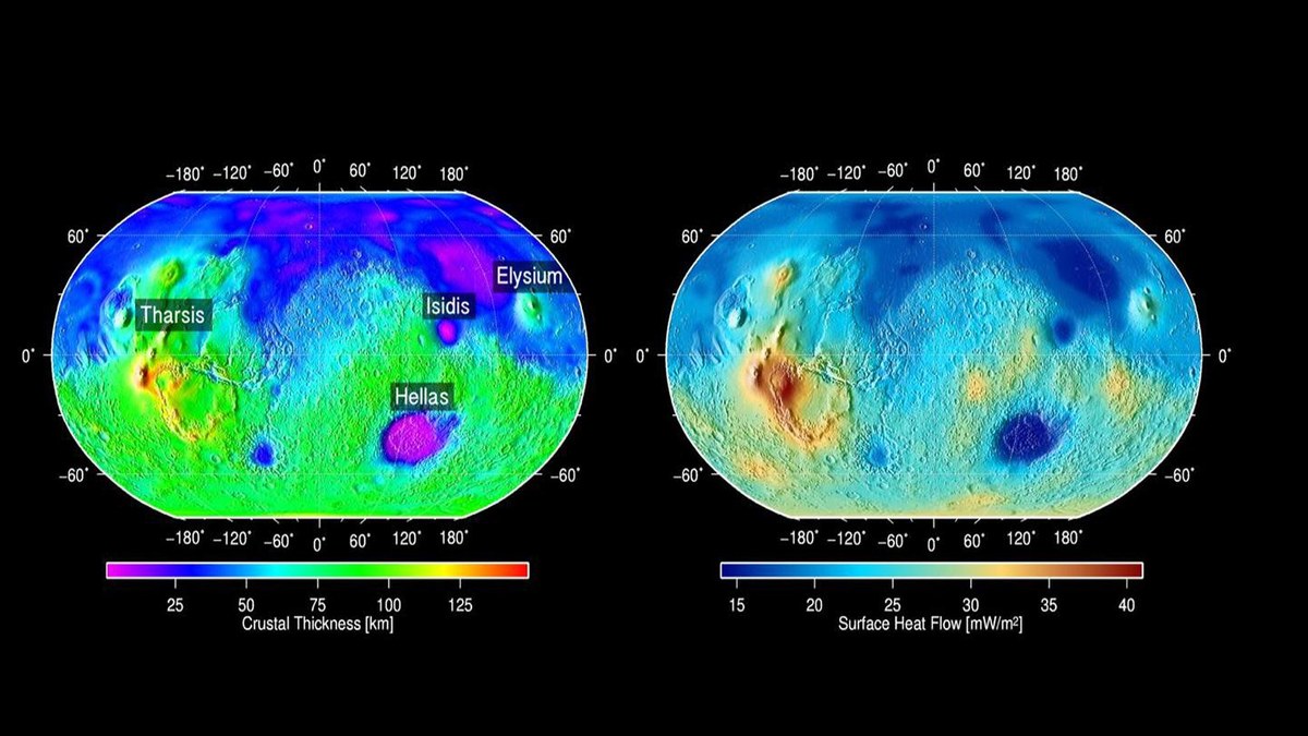 Maps of the crustal thickness and surface heat flow of Mars