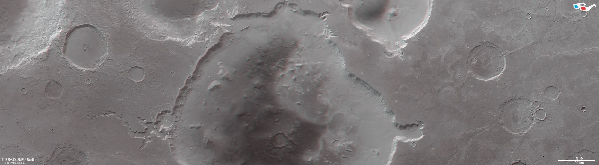 (3D) Anaglyph image of the Deuteronilus Cavus depression