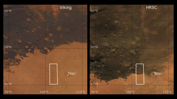 Comparison of ash deposits in a Viking image and the HRSC Mars camera