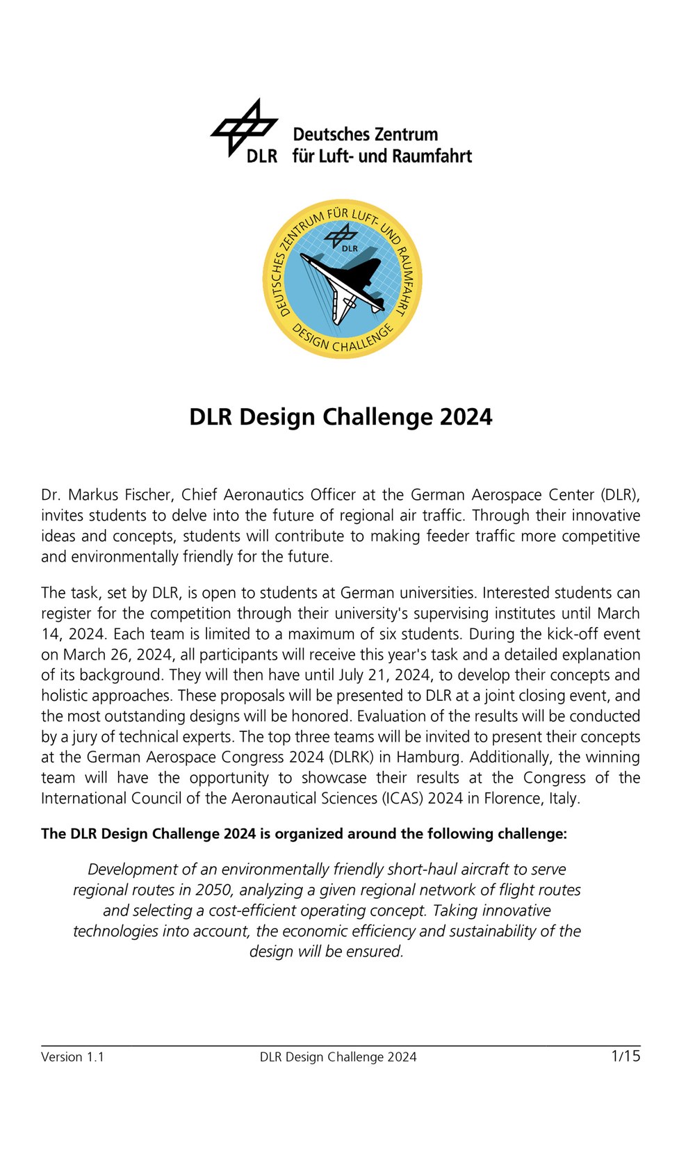 Tasks: DLR Design Challenge 2024