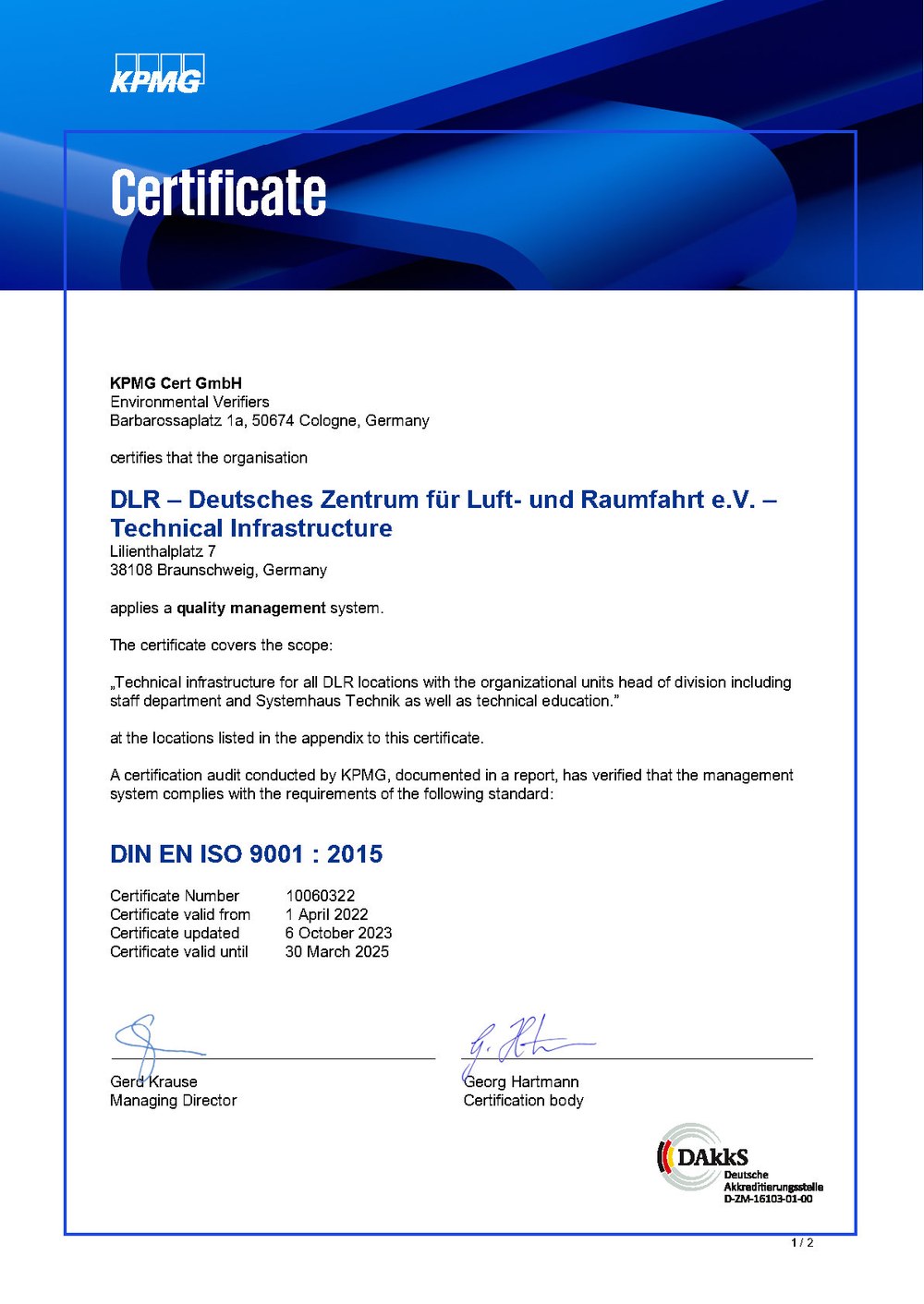 Quality management system certificate in accordance with DIN EN ISO ...