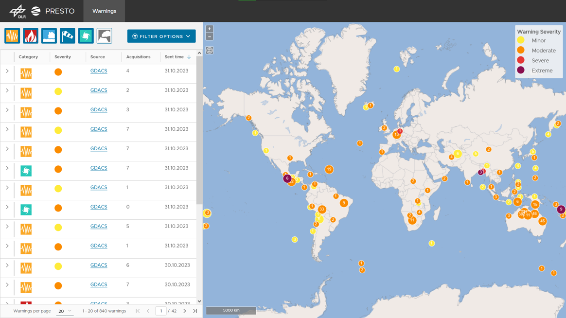 Monitoring of public warnings for natural disasters